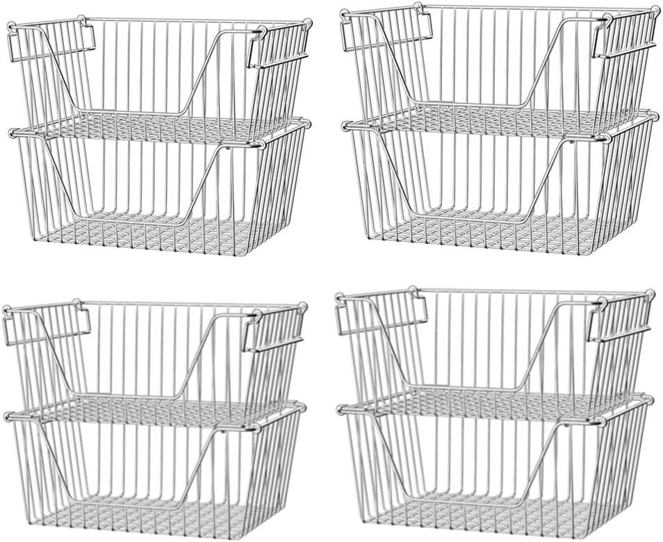 14" Large Stackable Storage Baskets, Cabinet Organizer Sturdy Metal ...