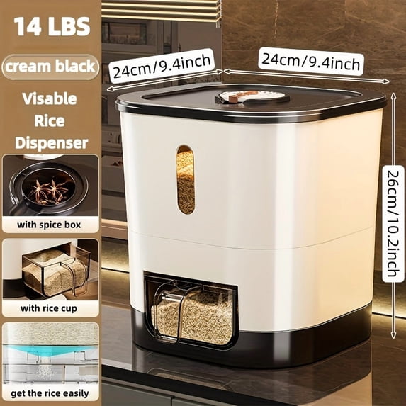 14 Lbs/25 Lbs Large Rice Dispenser & Dry Grain Storage Container with ...