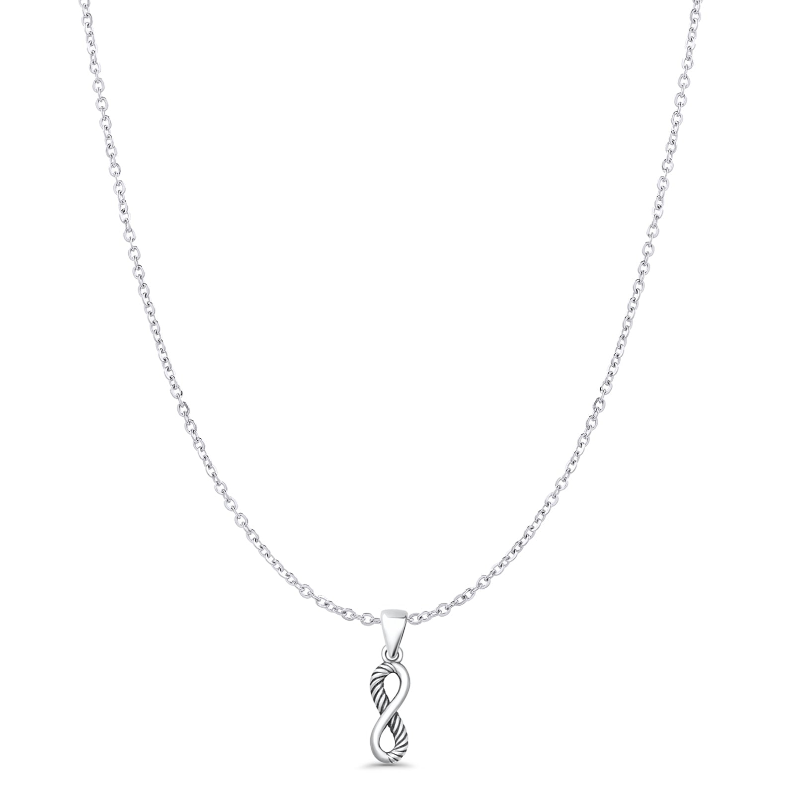 14" Long 1.4mm Cable Chain- Infinity Pendant Necklace Oxidized Vintage Style 925 Sterling Silver ...