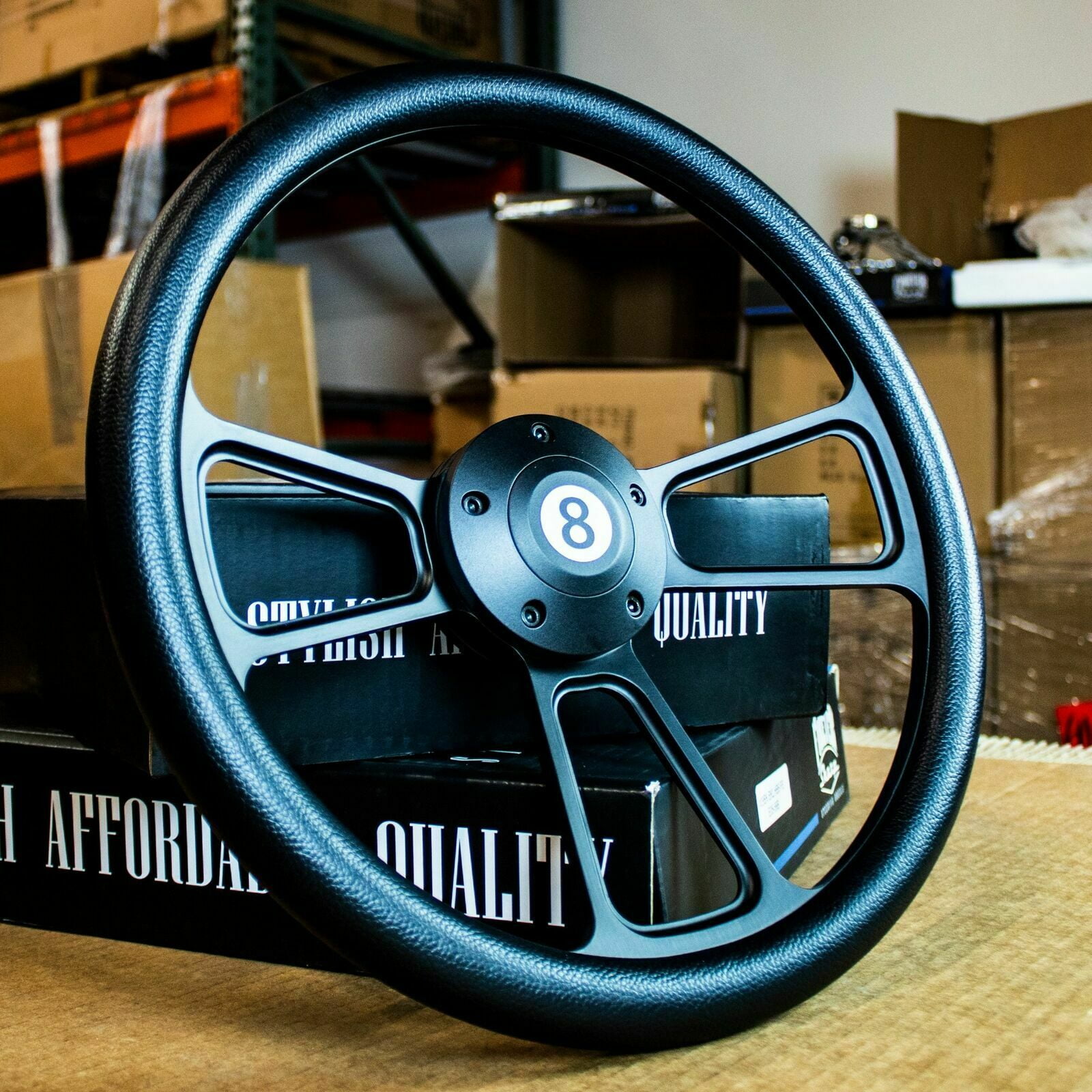 14" Matte Black Muscle Style Steering Wheel Black Half Wrap 5 Hole ...
