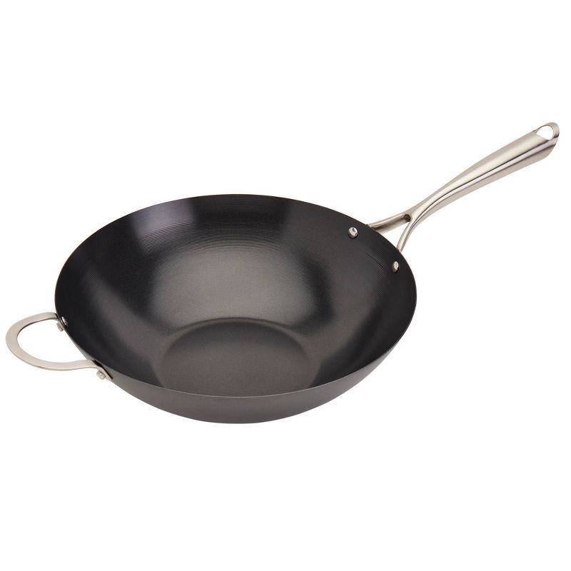 14" Open Wok with Stainless Steel Handle: Carbon Steel Nonstick Pan ...