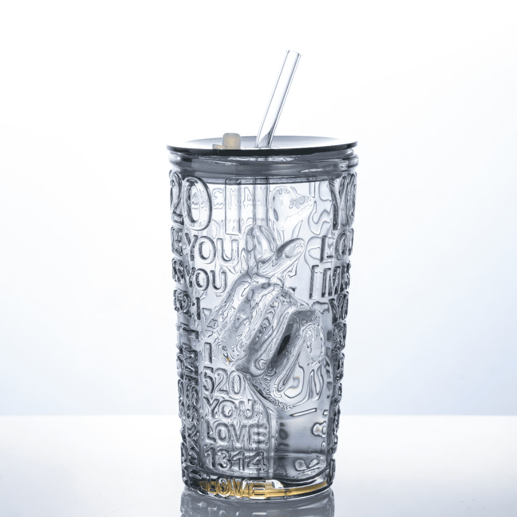 14 Ounce Finger Heart Glass Tumbler with Lid and Silicone Straw, K-Pop ...