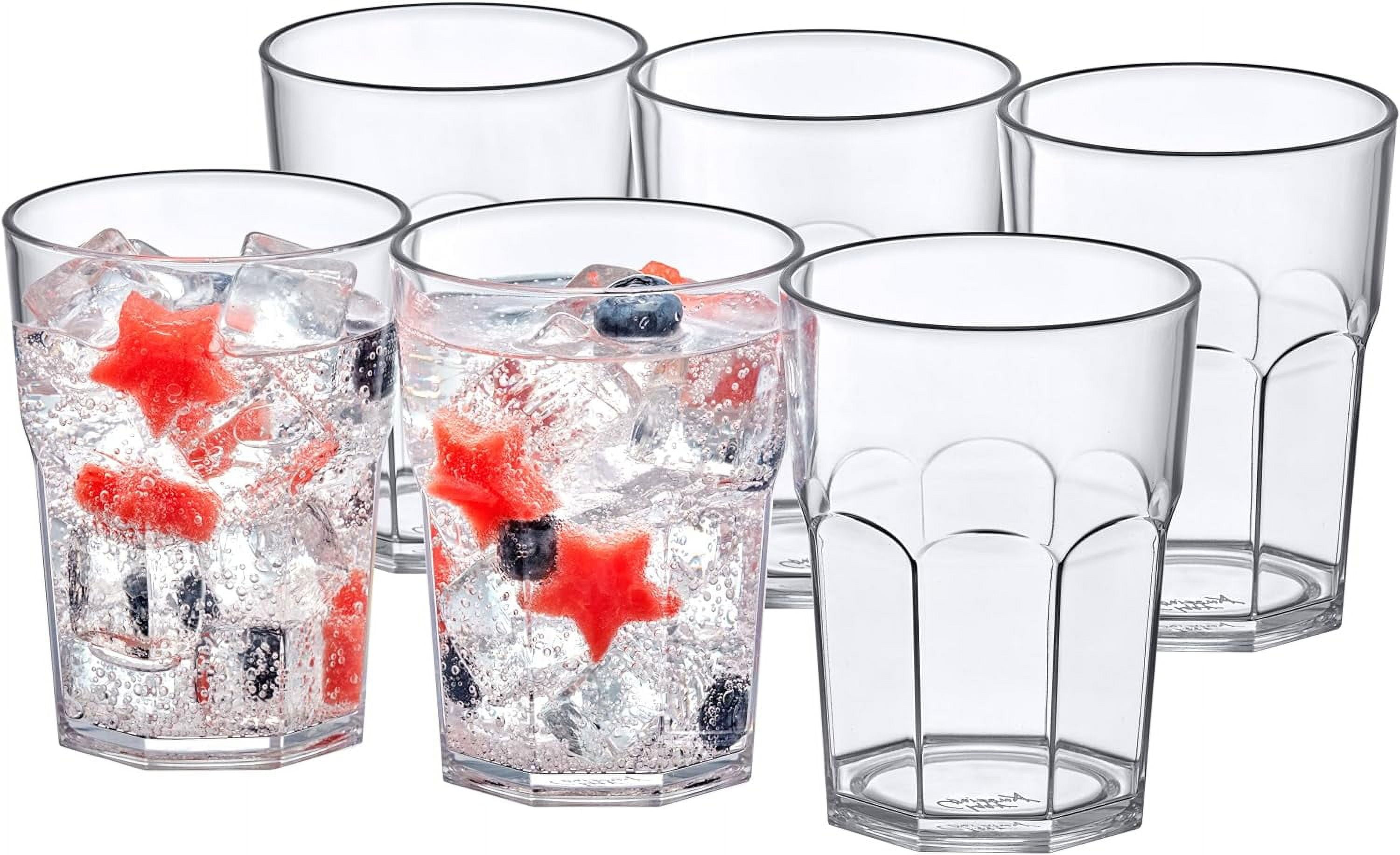 14-Ounce Plastic Tumblers Set of 6, Clear Reusable Drinking Cups ...