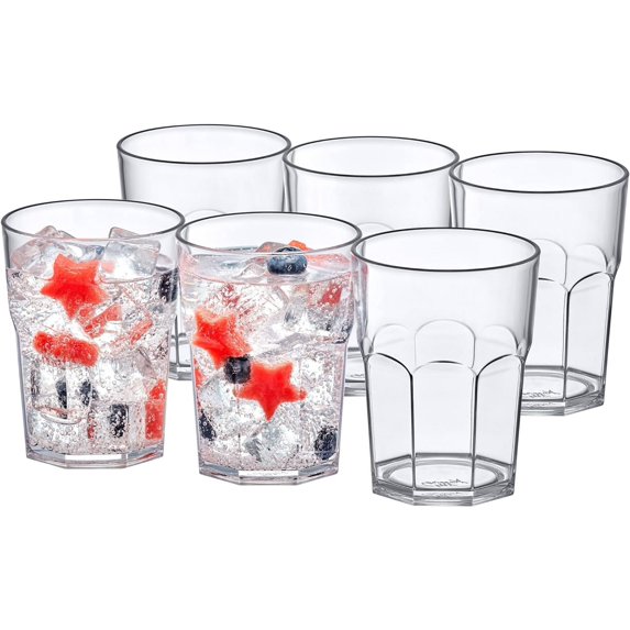 14-Ounce Plastic Tumblers Set of 6, Clear Reusable Drinking Cups ...