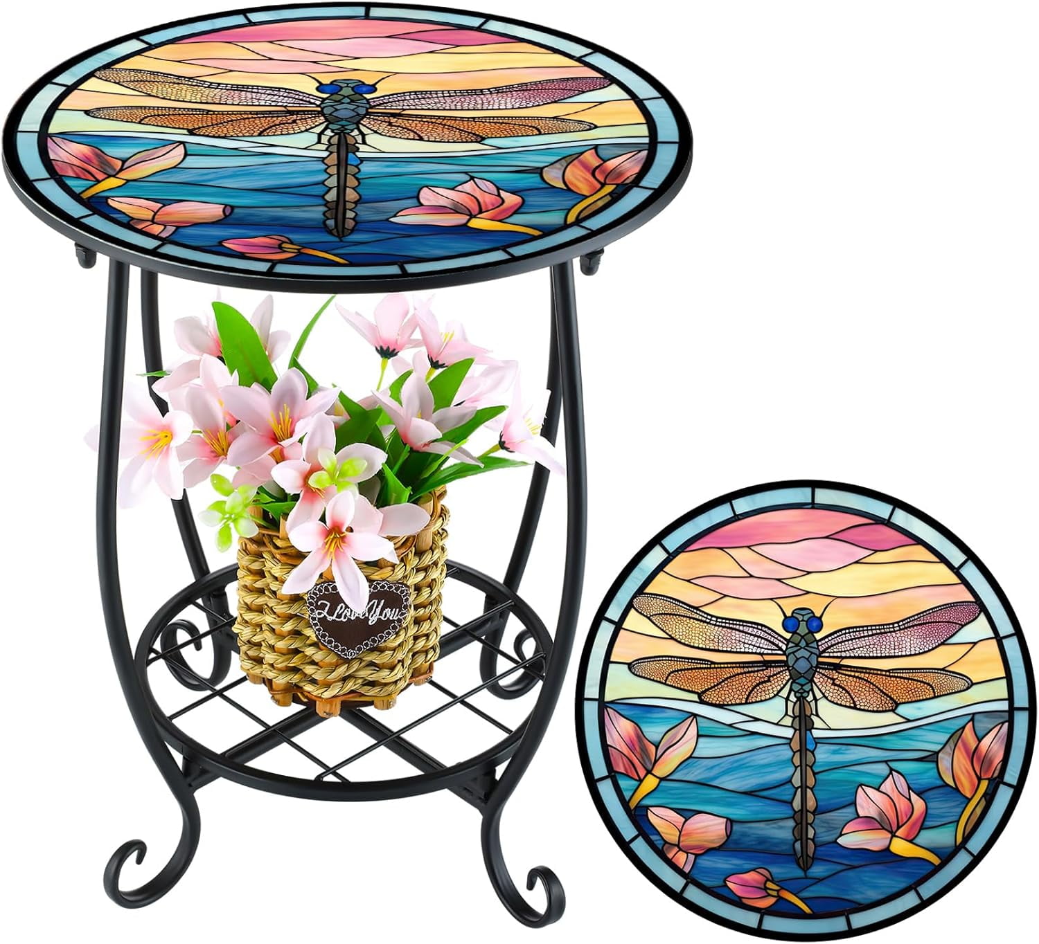 14" Outdoor Side Table Round Small Mosaic Patio Accent Indoor End Plant ...