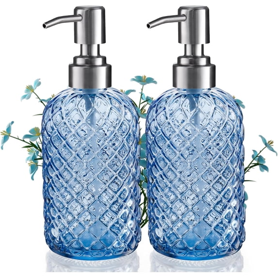 14 Oz Refillable Glass Soap Dispenser with Rust Proof Stainless Steel ...