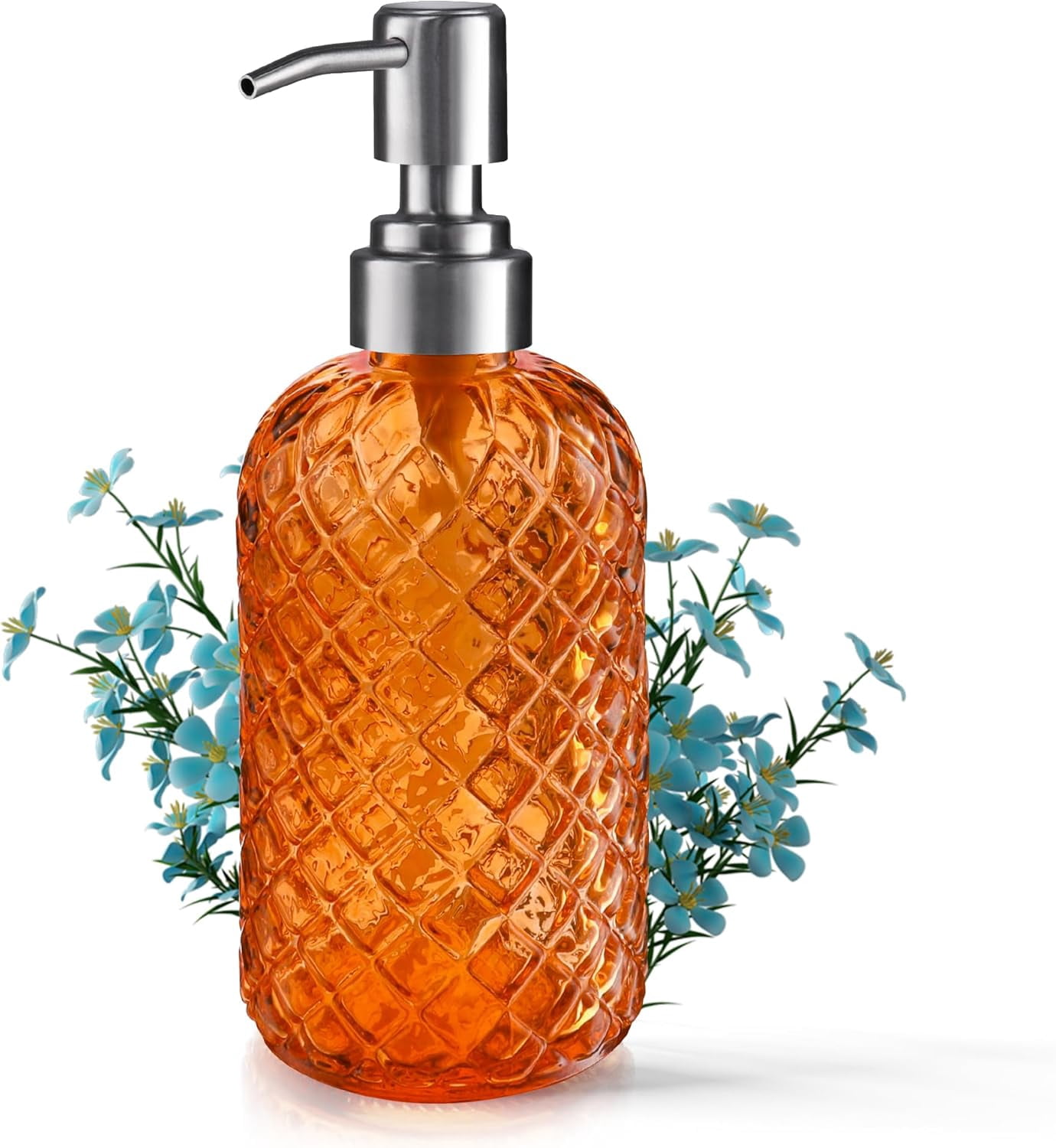 14 Oz Refillable Glass Soap Dispenser with Rust Proof Stainless Steel ...