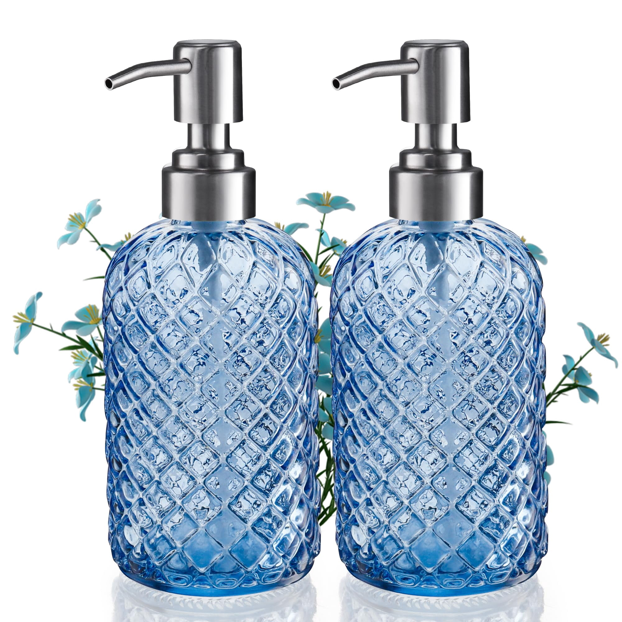 14 Oz Refillable Glass Soap Dispenser with Rust Proof Stainless Steel ...