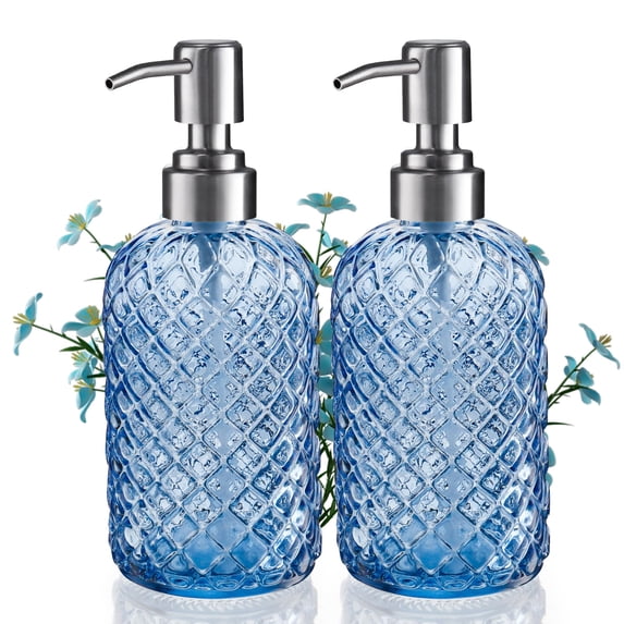 14 Oz Refillable Glass Soap Dispenser with Rust Proof Stainless Steel ...