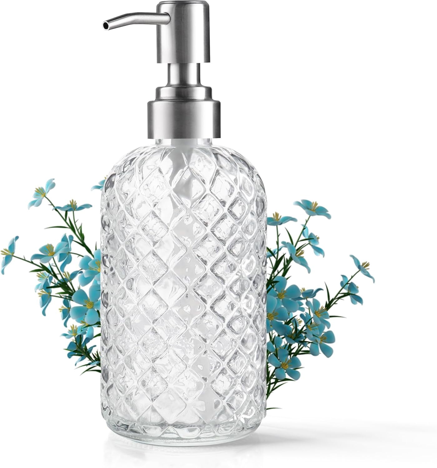 14 Oz Refillable Glass Soap Dispenser with Rust Proof Stainless Steel ...