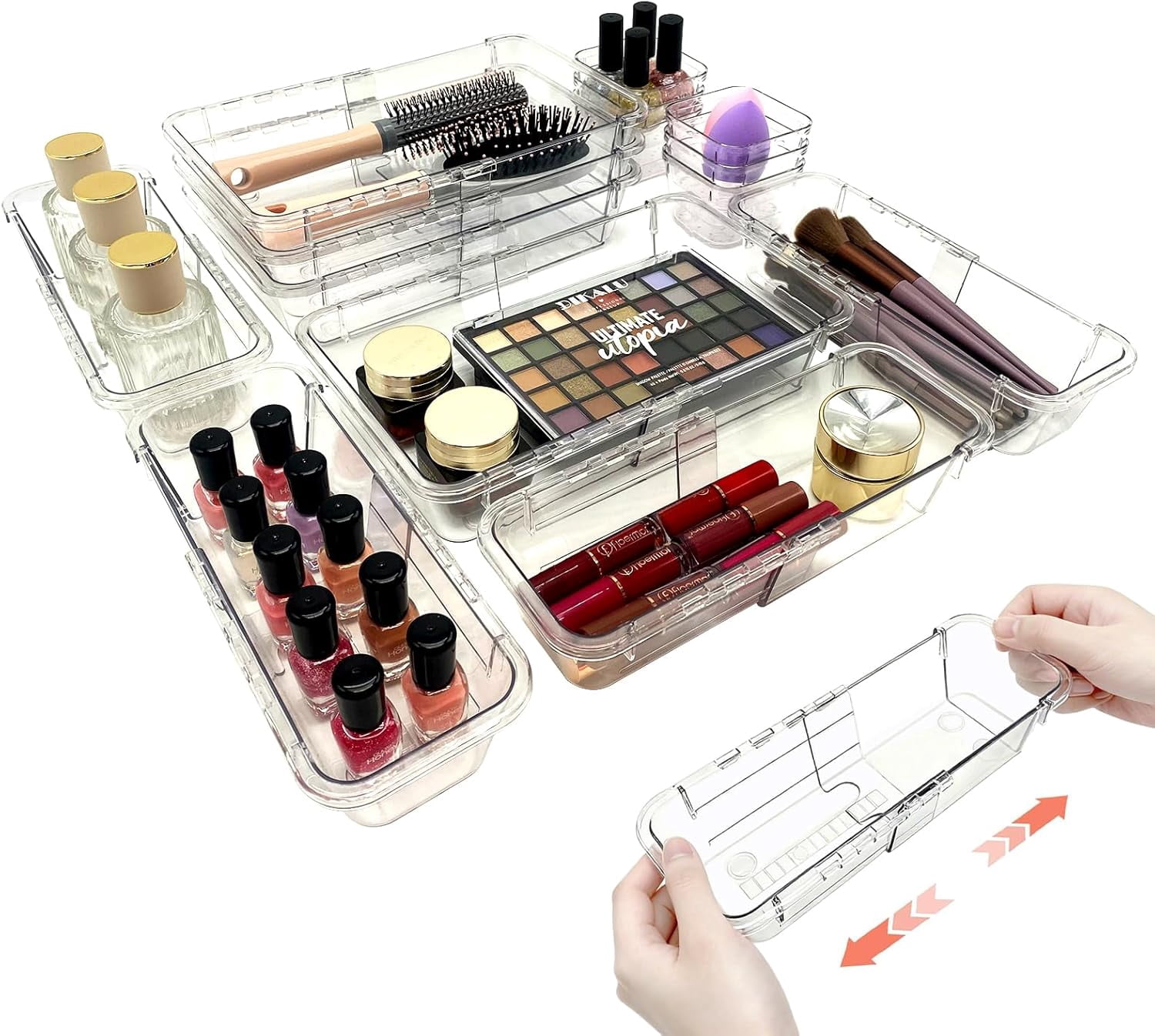 14 PCS Adjustable Clear Drawer Organizer Set - 3-Size Acrylic Storage ...