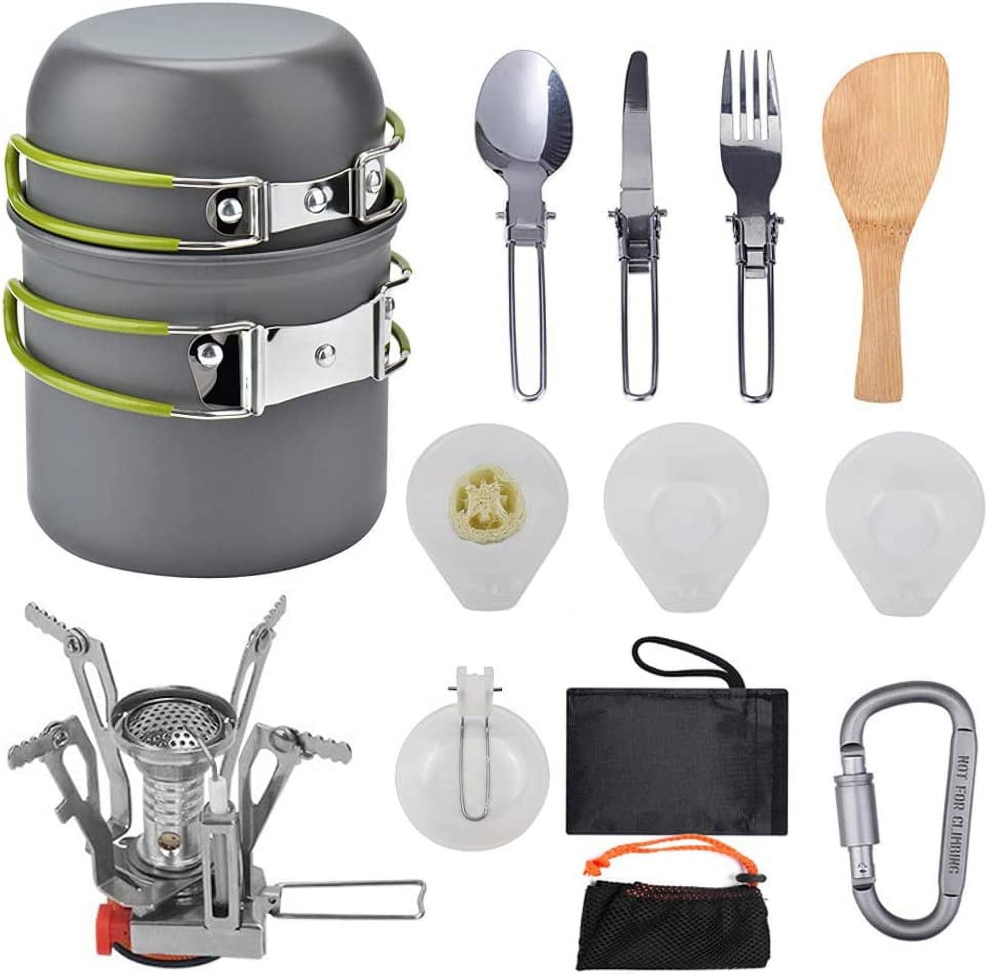 14 PCS Camping Cookware Mess Kit with Bag Camping Gear Campfire ...