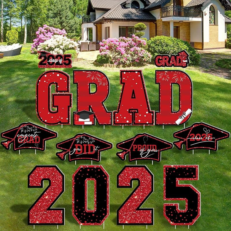 14 PCS Graduation Yard Signs - Blue Class of 2025 Congratulations Signs ...