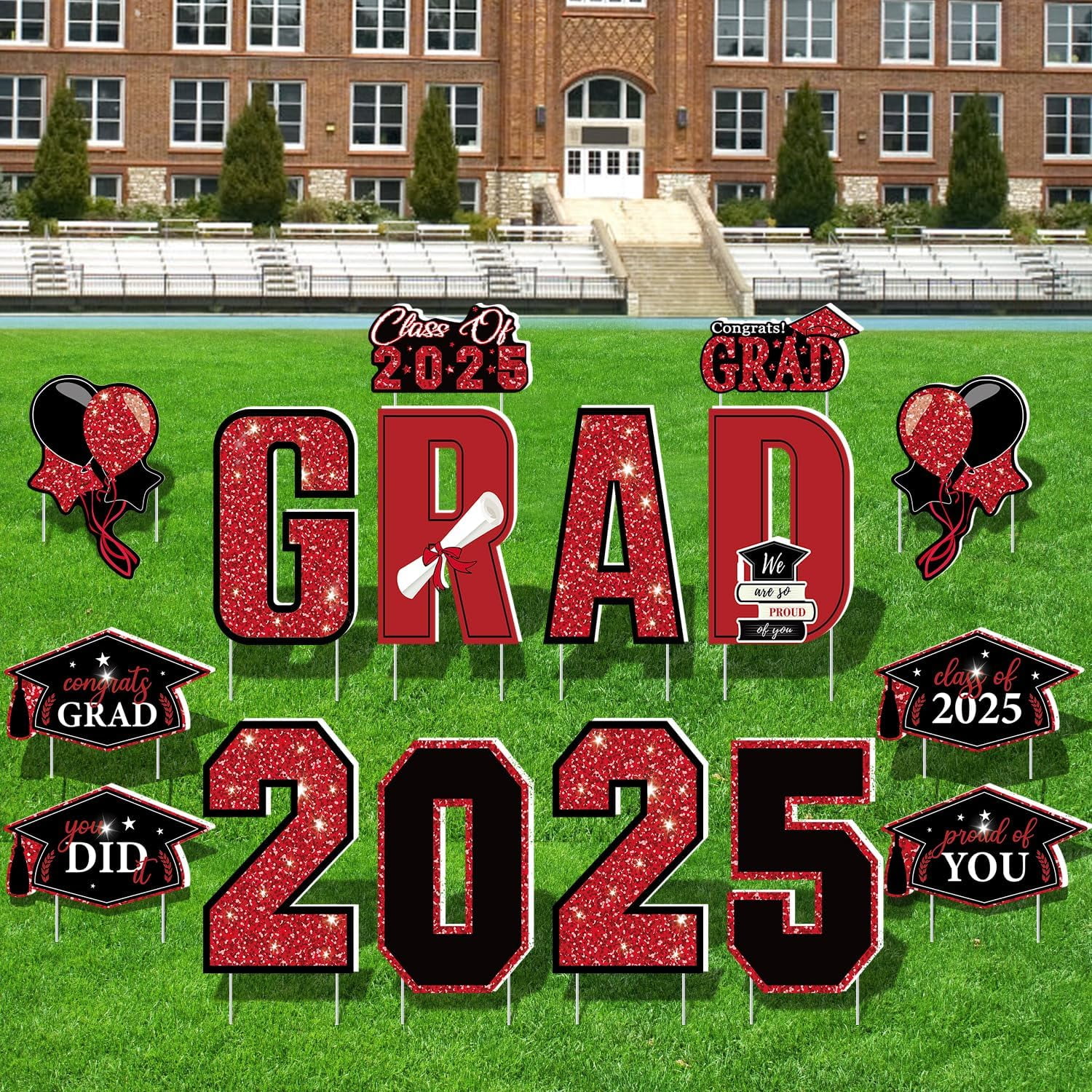 14 PCS Graduation Yard Signs, Red Graduation Yard Signs Class Of 2025 ...