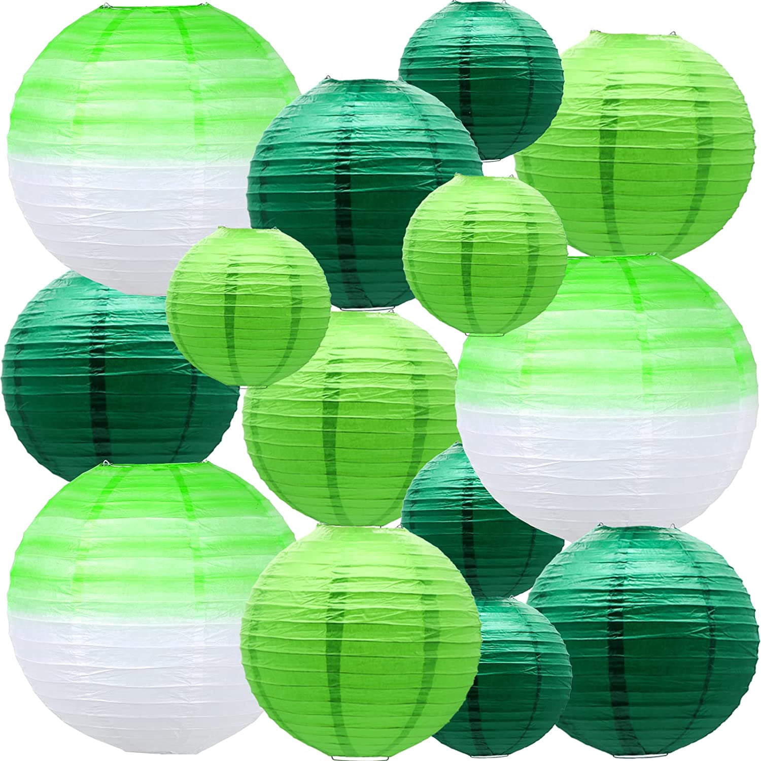 14 PCS Paper Lanterns, Gradient Colorful Green Round Paper Lanterns ...