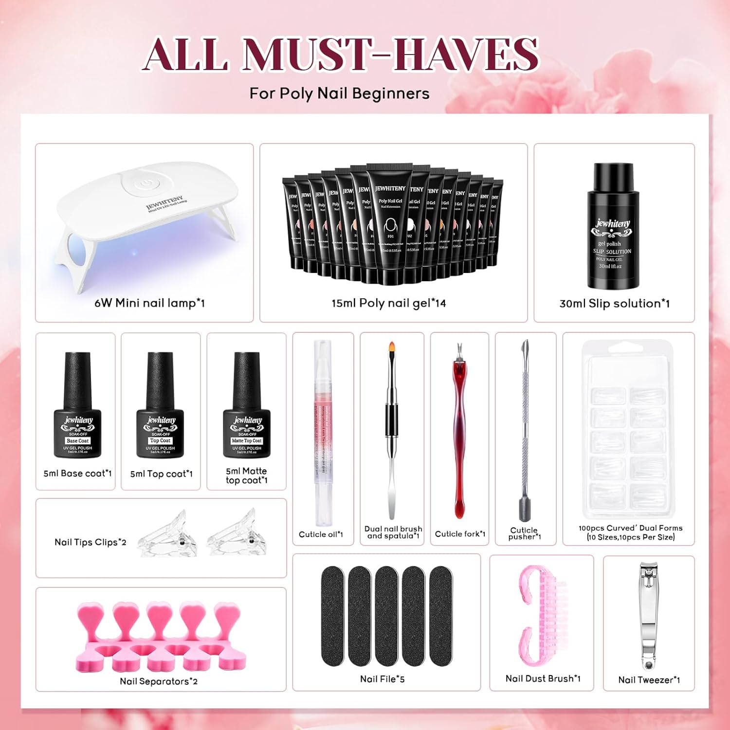 14 PCS Poly Nail Gel Kit Poly Extension Nail Gel Kit Starter Kit With ...