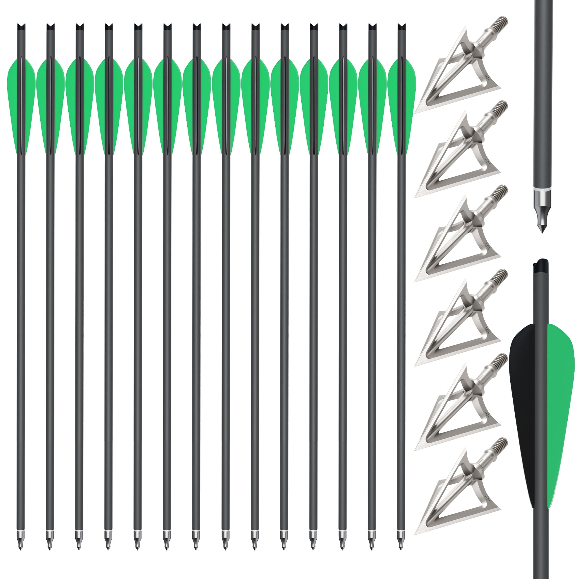 14-Pack 21" Carbon Crossbow Bolts with 6 Removable 100 Grain Broadheads ...