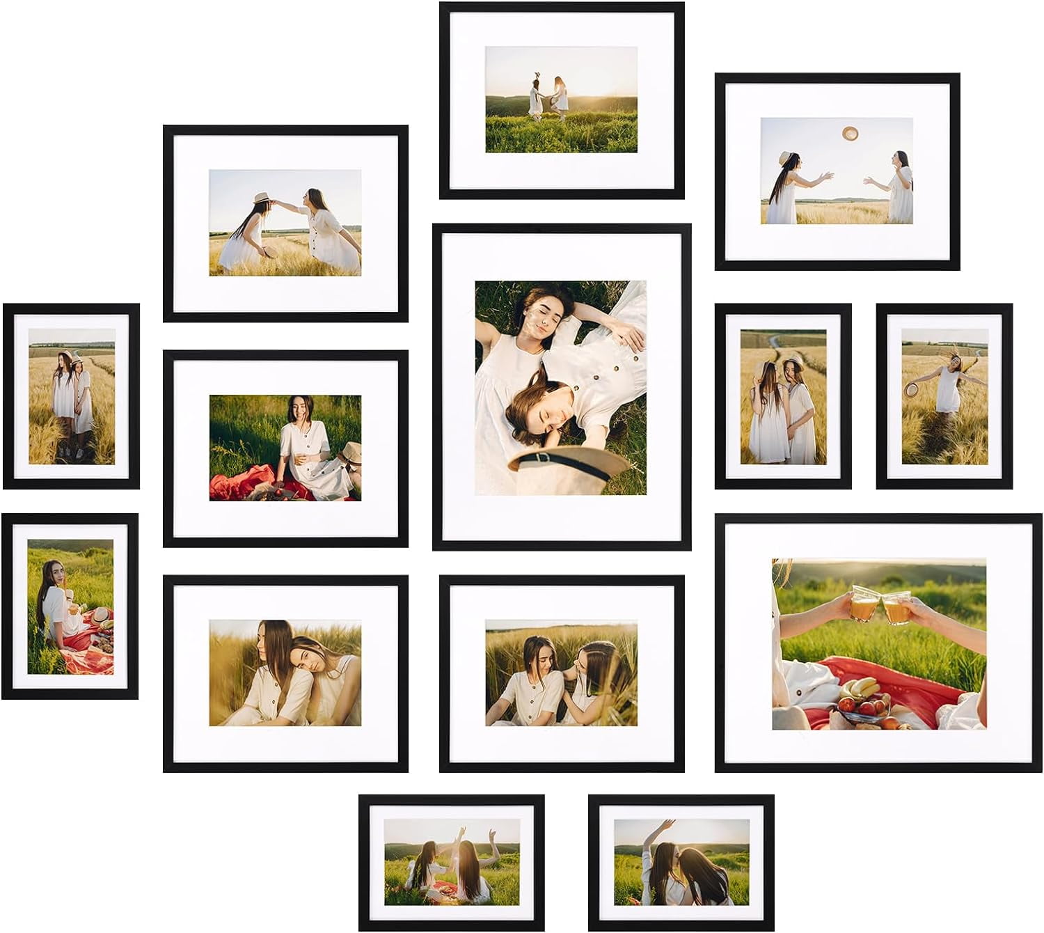 14 Pack Black Picture Frames Set, 2pcs 11x14 Matted for 8x10, 6pcs 8x10 ...