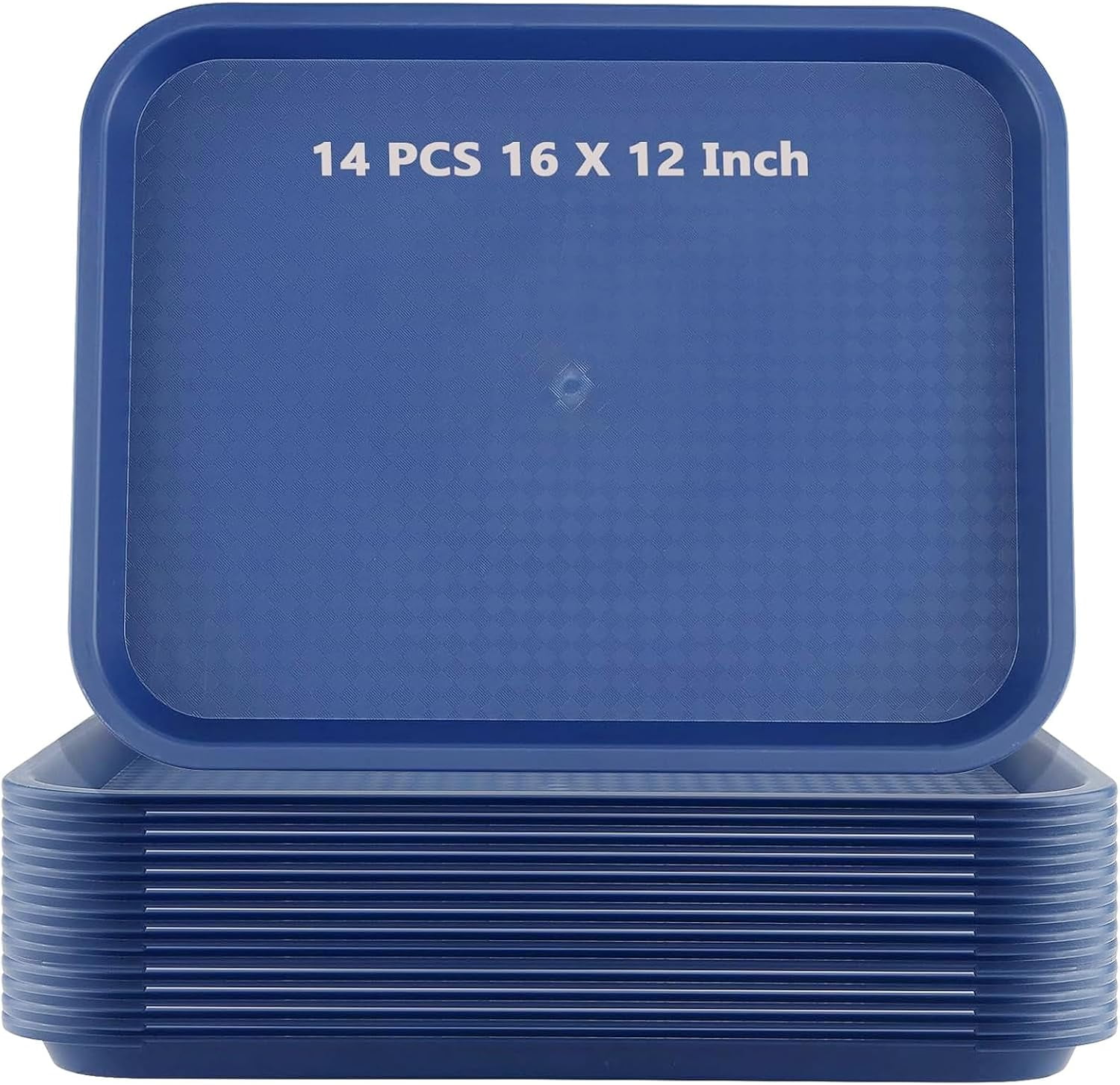 14 Pack Blue 16 x 12 Inch Rectangular Plastic Serving Tray with Raised ...