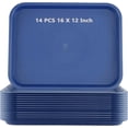 14 Pack Blue 16 x 12 Inch Rectangular Plastic Serving Tray with Raised ...