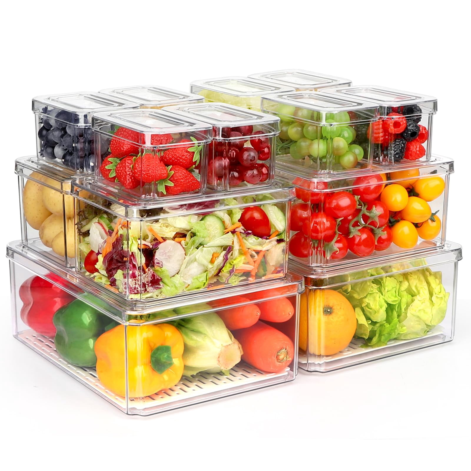 14-Pack Clear Stackable Food Storage Jars for Refrigerator, Cabinets ...