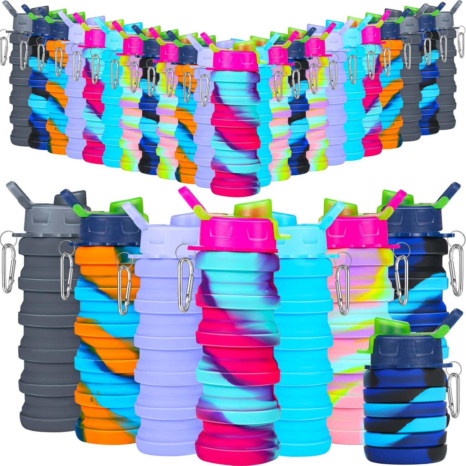 14 Pack Collapsible Water Bottles 17oz Silicone Portable Water Bottle ...