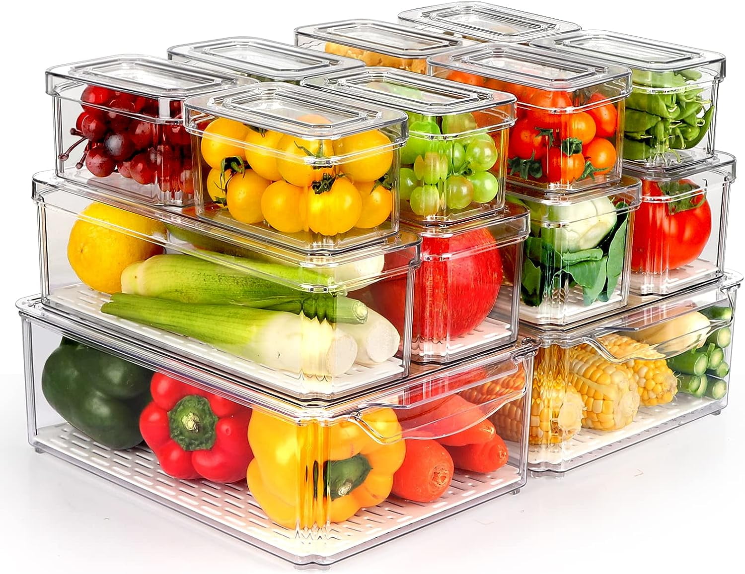 14 Pack Fridge Organizer, Stackable Refrigerator Organizer Bins with ...
