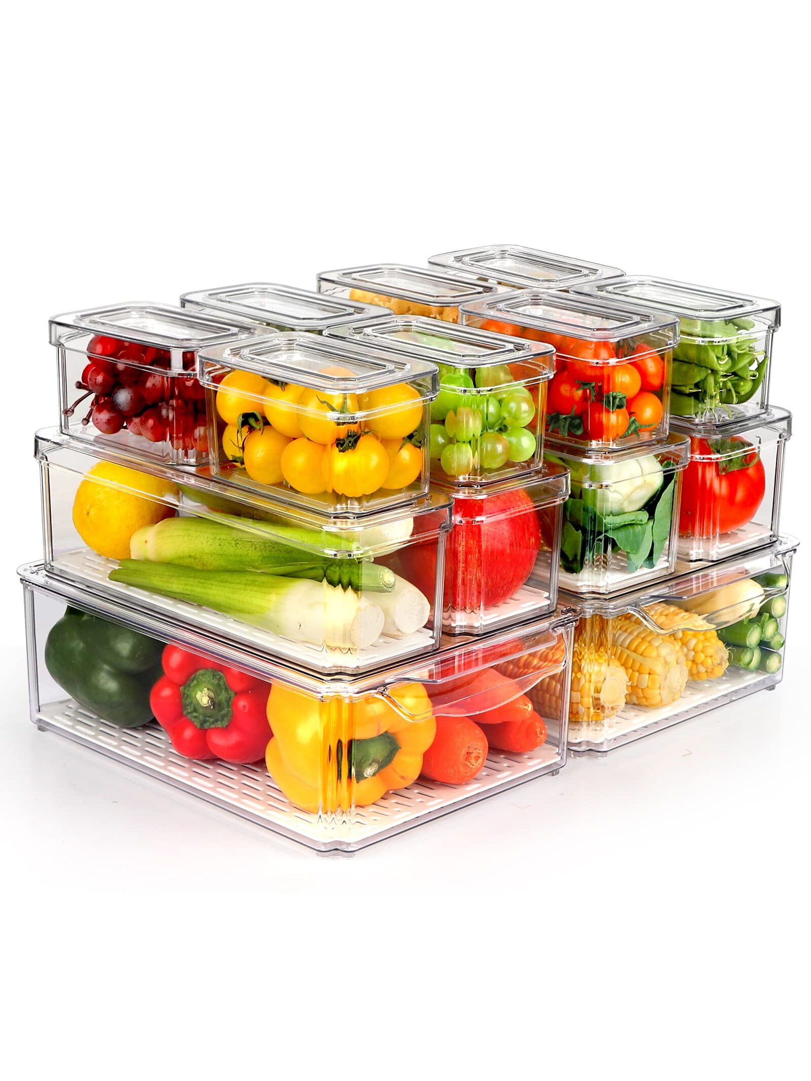 14 Pack Fridge Organizer, Stackable Refrigerator Organizer Bins With ...