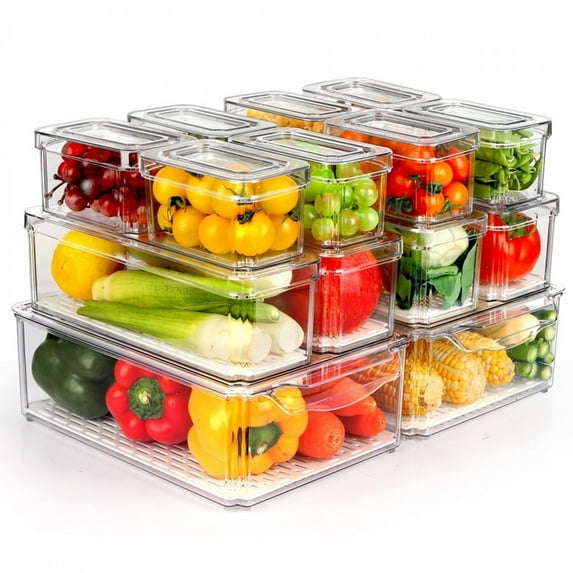 14 Pack Fridge Organizer, Stackable Refrigerator Organizer Bins With ...