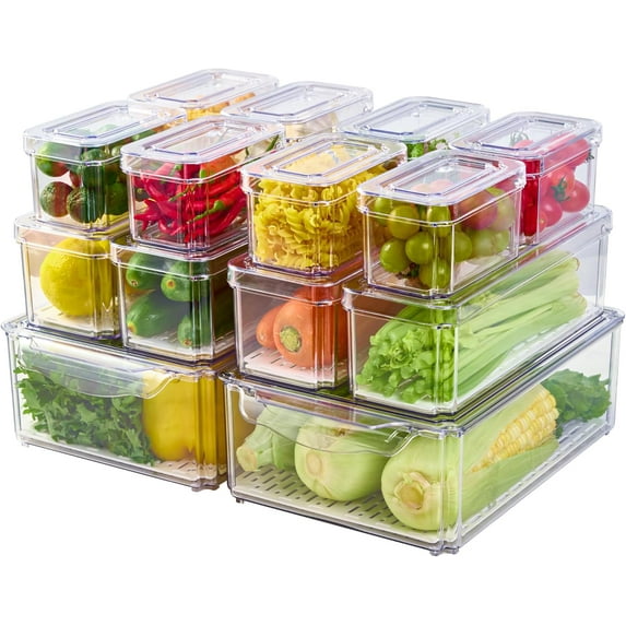 14 Pack Fridge Organizers, Refrigerator Organizer Bins with Lids, BPA ...