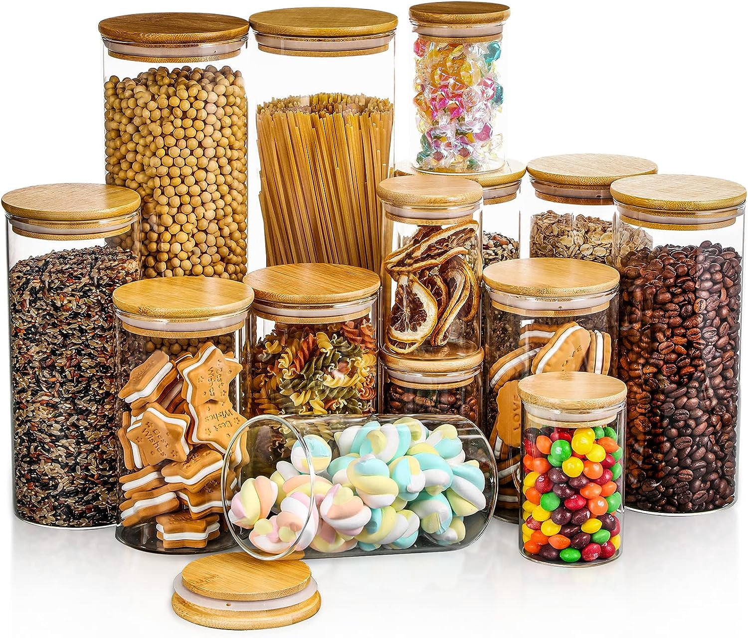 14 Pack Glass Storage Jars, Clear Airtight Kitchen Food Storage ...