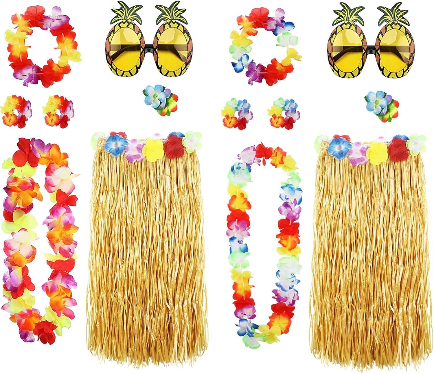 14 Pack Hula Skirt Costume Kit for Hawaii Luau Party, 2-Person Set ...