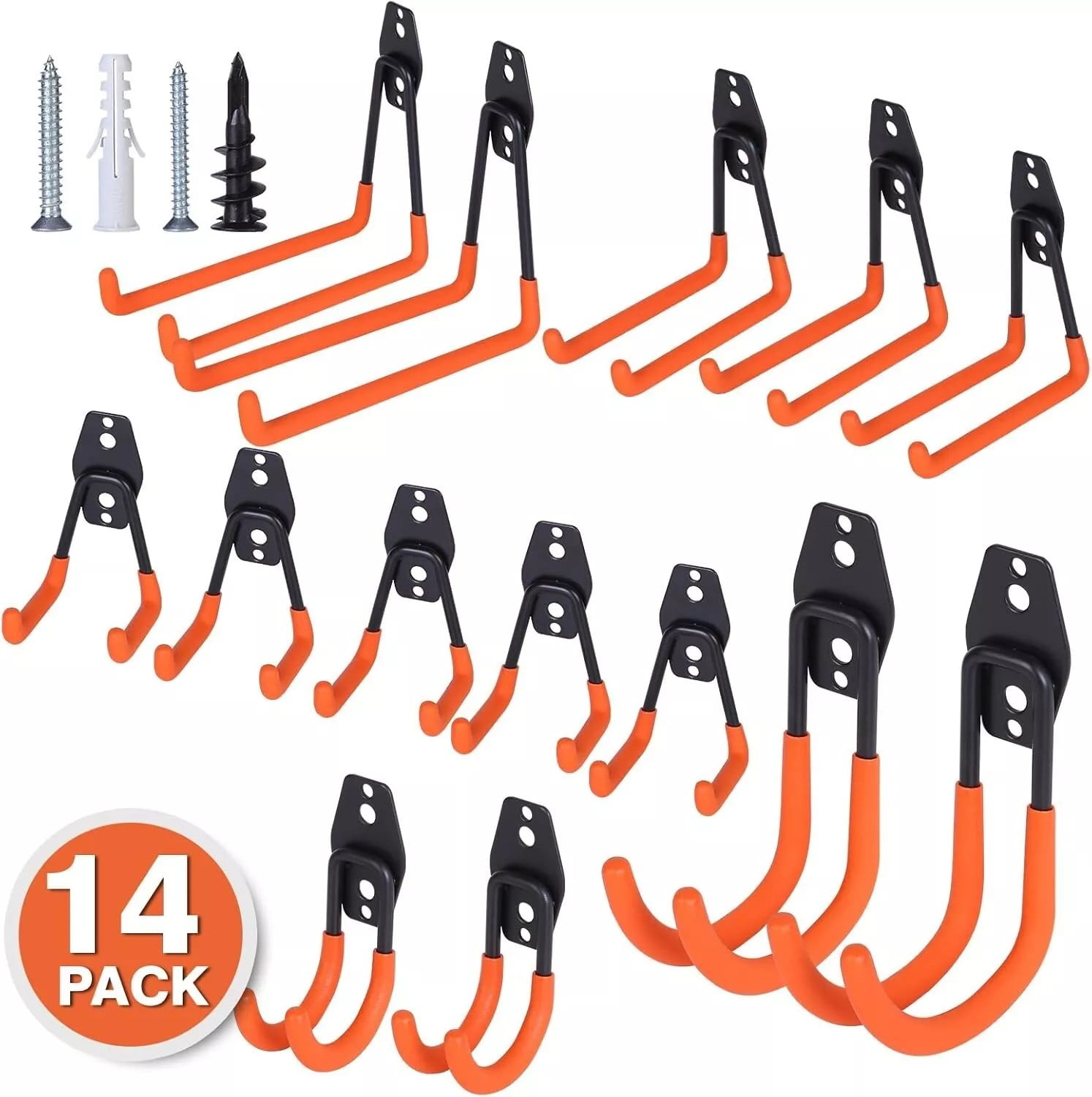 14 Pack Kit Wall Mount Garage Hooks Steel Storage Hooks with Screws and ...