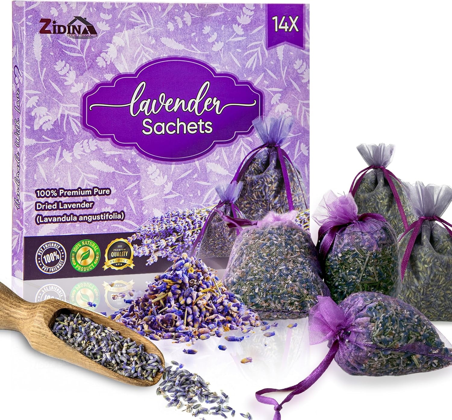 14 Pack Organic Lavender Sachet Bags for Drawers and Closets - Natural ...