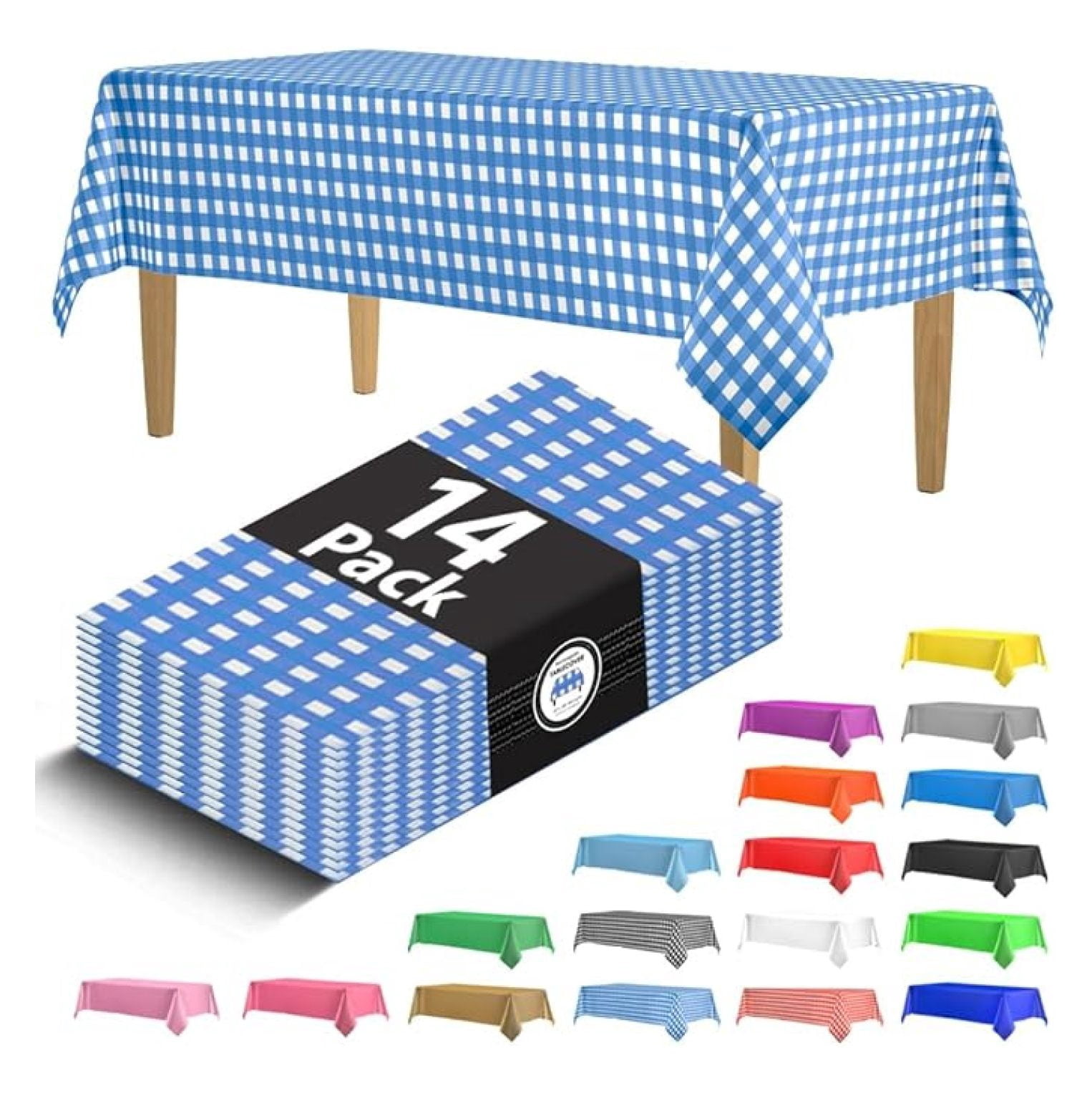 14 Pack Plastic Blue Gingham Checkered Picnic Tablecloth 54x108 in ...