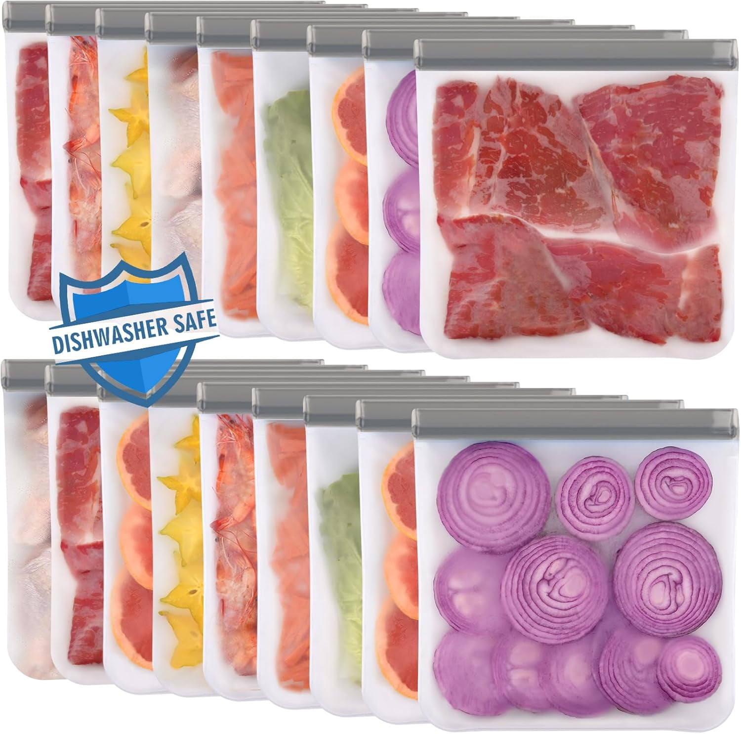14 Pack Reusable Gallon Freezer Bags Dishwasher Safe, BPA Free Reusable ...