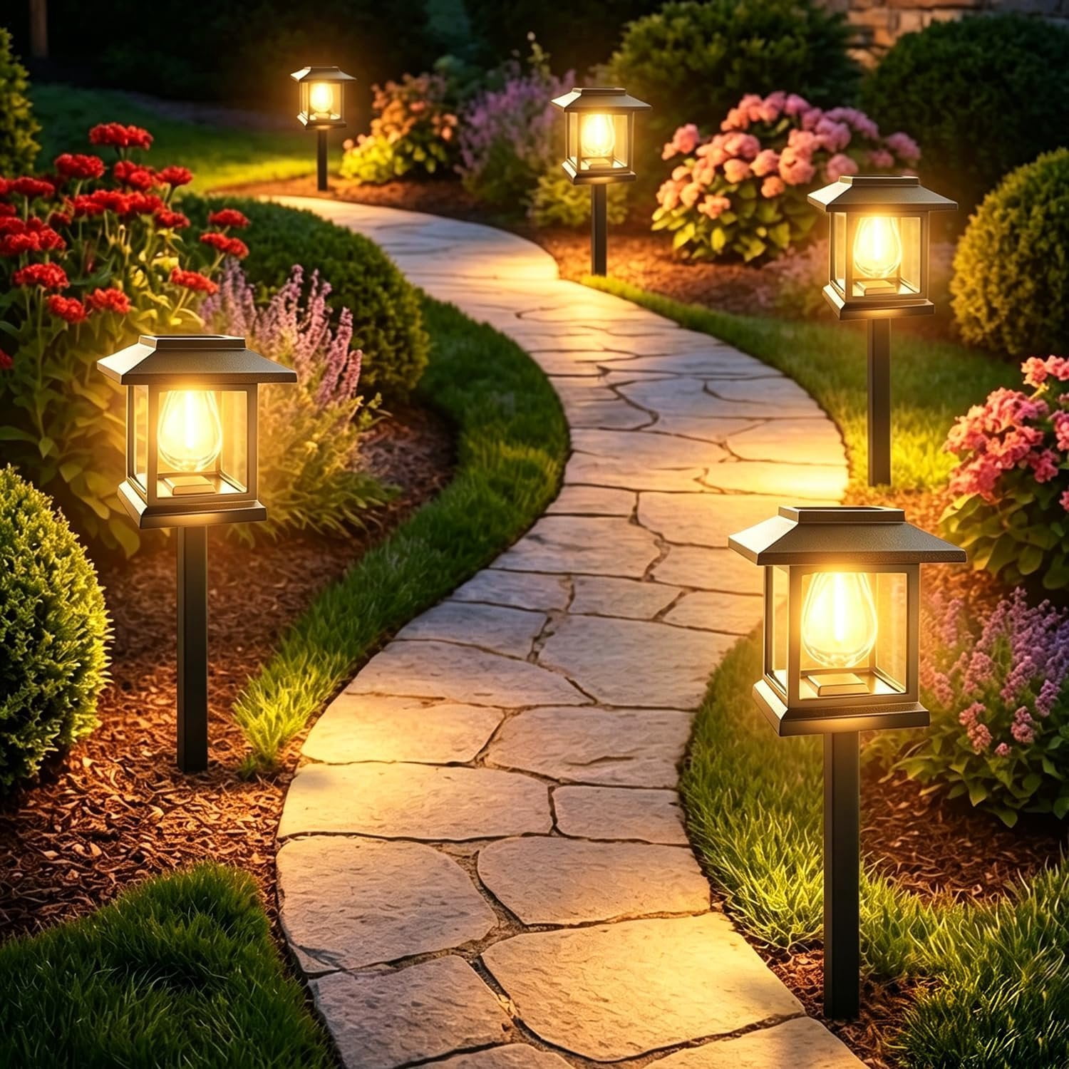 14-Pack Solar Pathway Lights - High-Efficiency Polycrystalline Panels ...