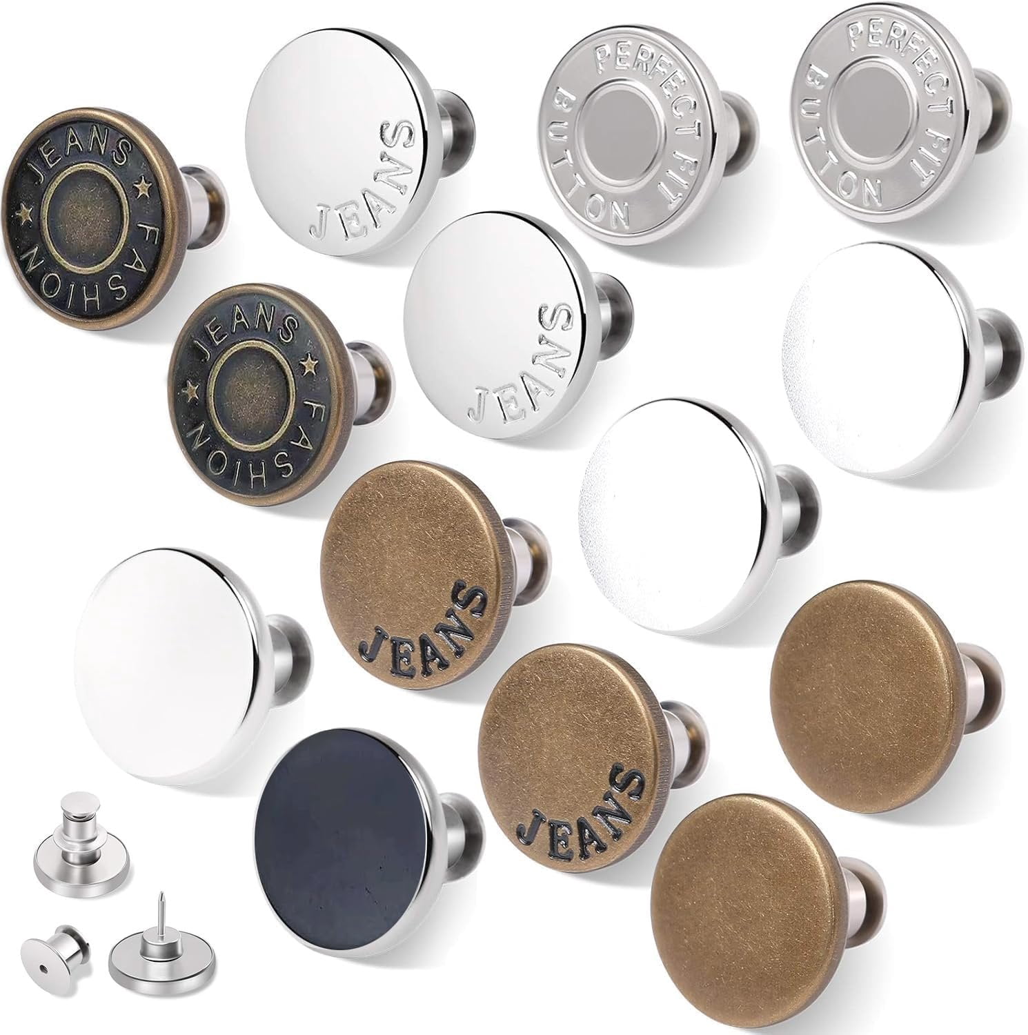 14-Pack Tool-Free No-Sew Snap Buttons for Loose Pants - Adjustable ...