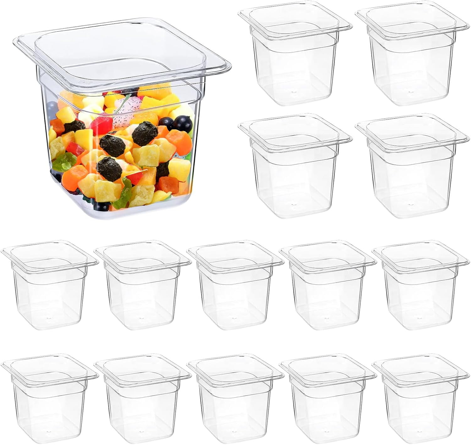 14 Packs Plastic Clear Food Pans 1/6 Size Stackable Storage Containers ...