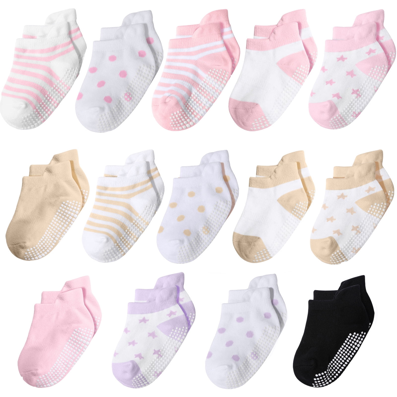 14 Pairs Baby Toddler Socks with Grippers for 6-12 12-24 Months 2T-3T ...