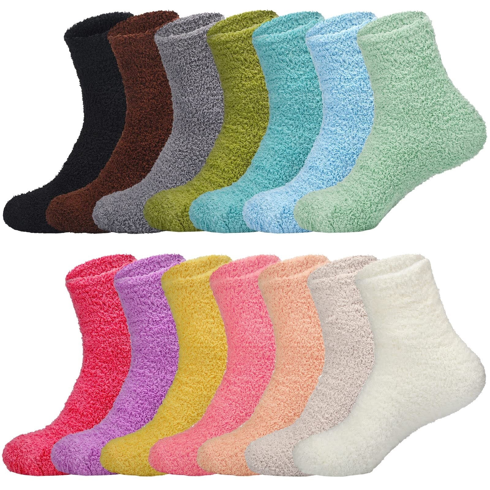 14 Pairs Fuzzy Socks Bulk for Women Fluffy Cozy Slipper Socks Winter ...