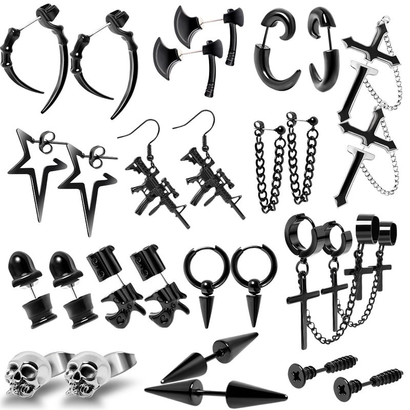 14 Pairs Gothic Punk Y2K Earrings Set Goth Earrings for Women and Men ...