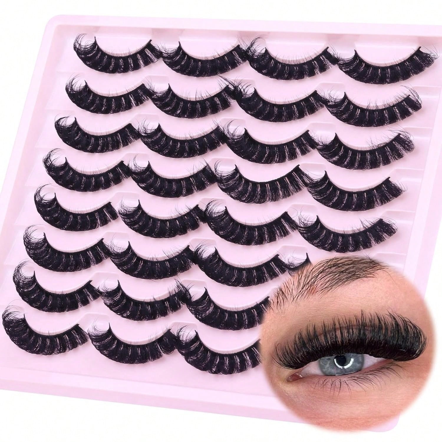 14-Pairs Pack Short Faux Mink False Lashes - Natural Look, Thick Volume ...