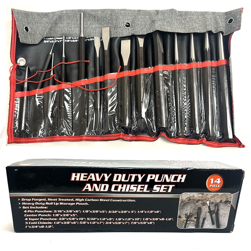 14 Pc Punch Chisel Set Taper Pin Center Punches Cold Chisels Kit Cloth Bag Pouch - Walmart.com