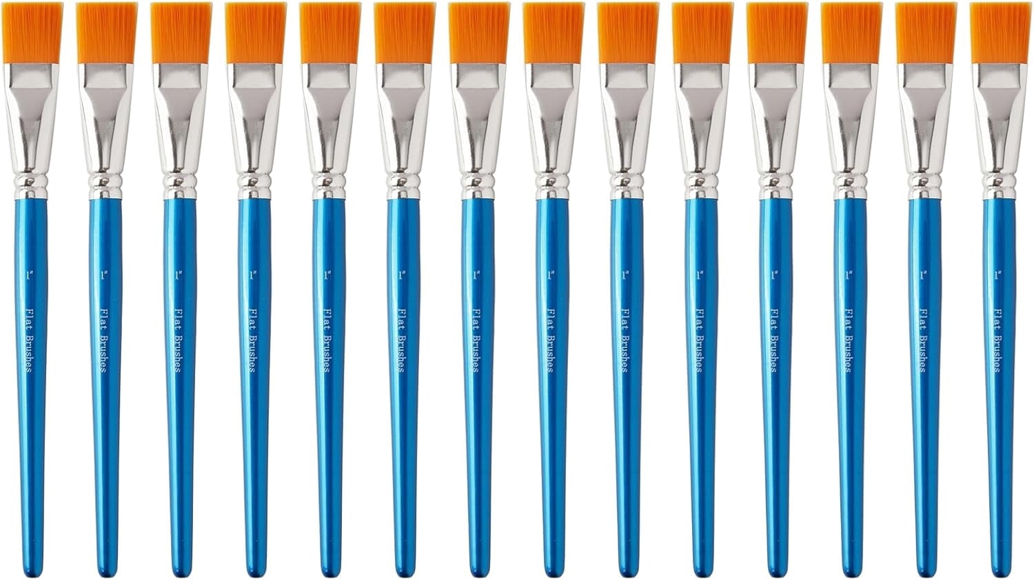 14 Pcs 1 Inch Flat Paint Brushes - Synthetic Nylon Hair Artist Brushes ...
