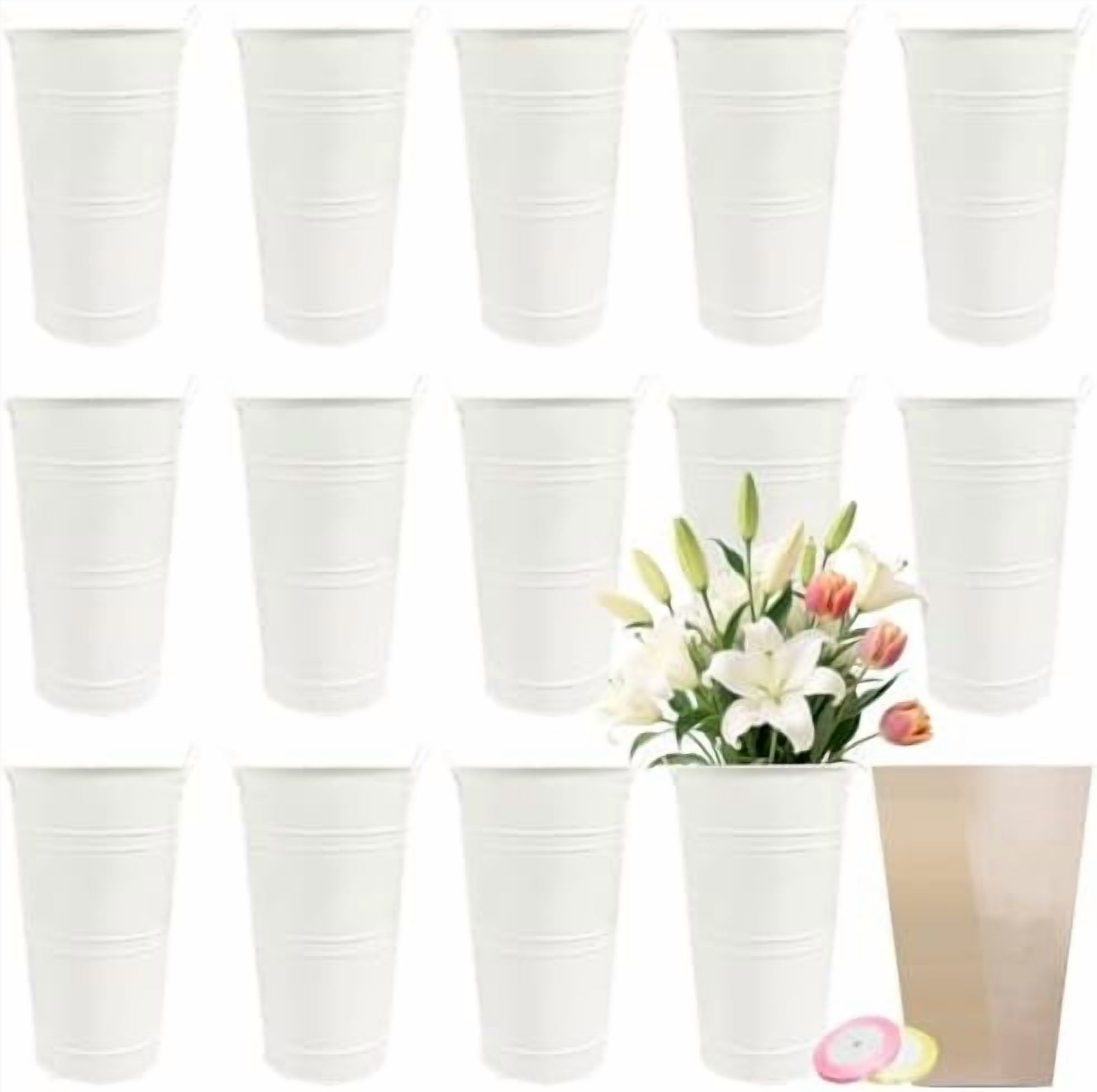 14 Pcs 12 Inch Galvanized Metal Vase Bulk Tin Flower Buckets with ...