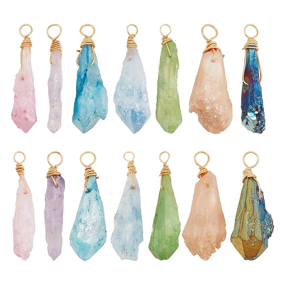 14 Pcs 7 Colors Natural Quartz Wire Wrapped Charms Raw Natural Stone ...