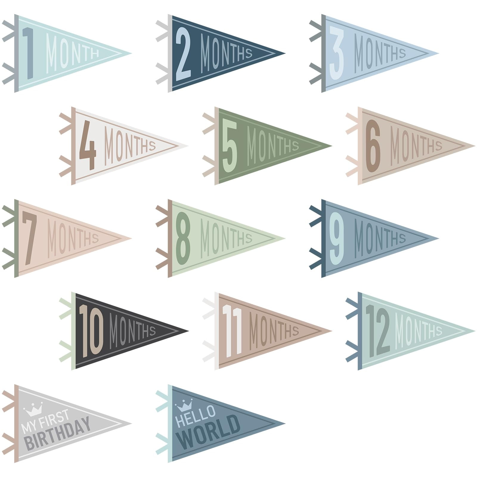 14 Pcs Baby Milestone Banner Flags, Monthly Age Pennant Signs for ...
