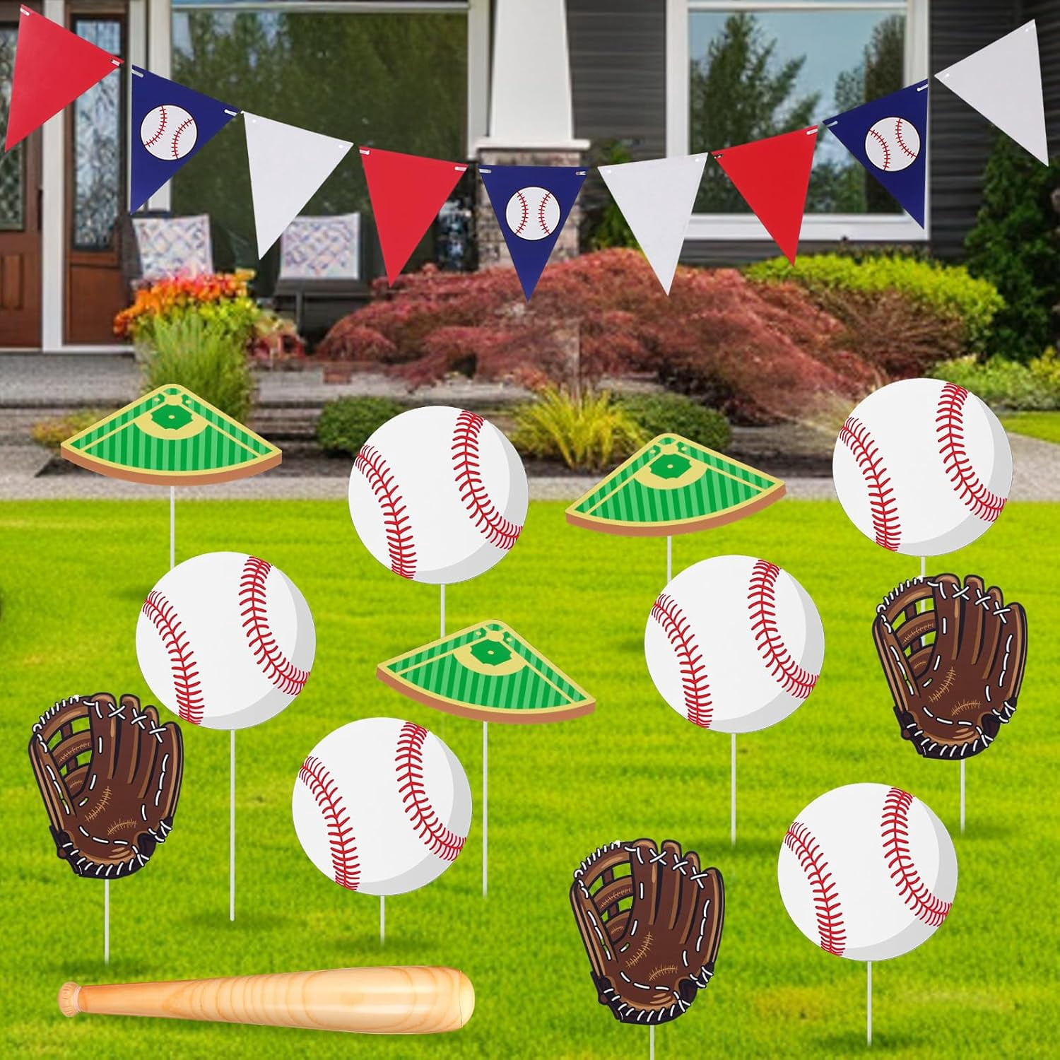 14 Pcs Baseball Yard Decorations Baseball Sign with Stakes and Banner ...