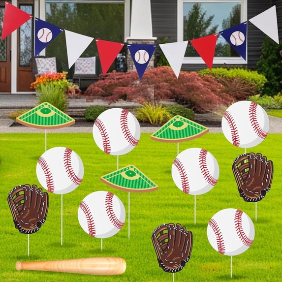 14 Pcs Baseball Yard Decorations Baseball Sign with Stakes and Banner ...